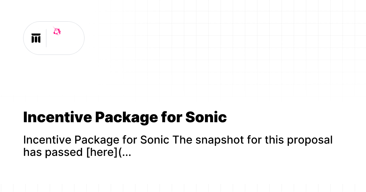 Incentive Package for Sonic